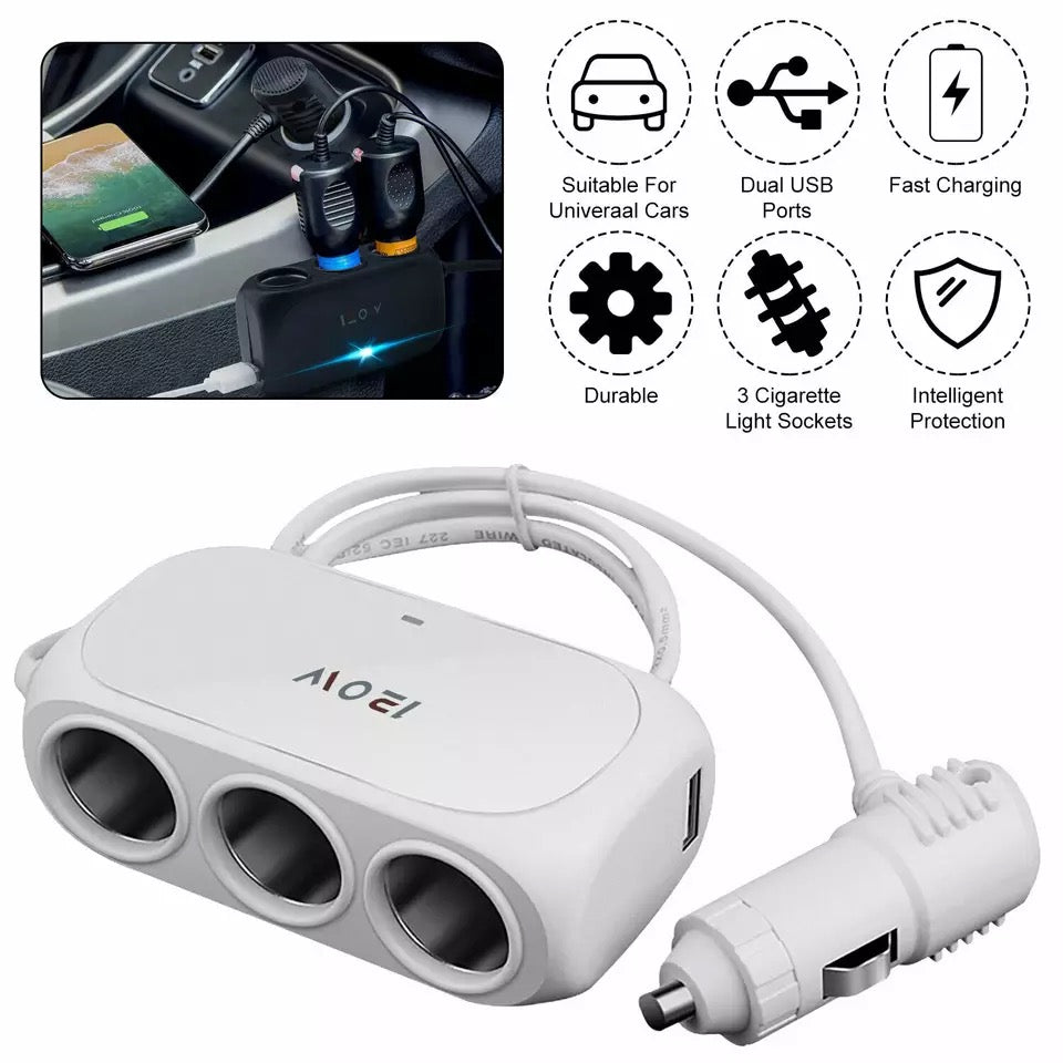 Buy 3 Way Universal Car Lighter Socket Online in Pakistan — Khanaan.pk