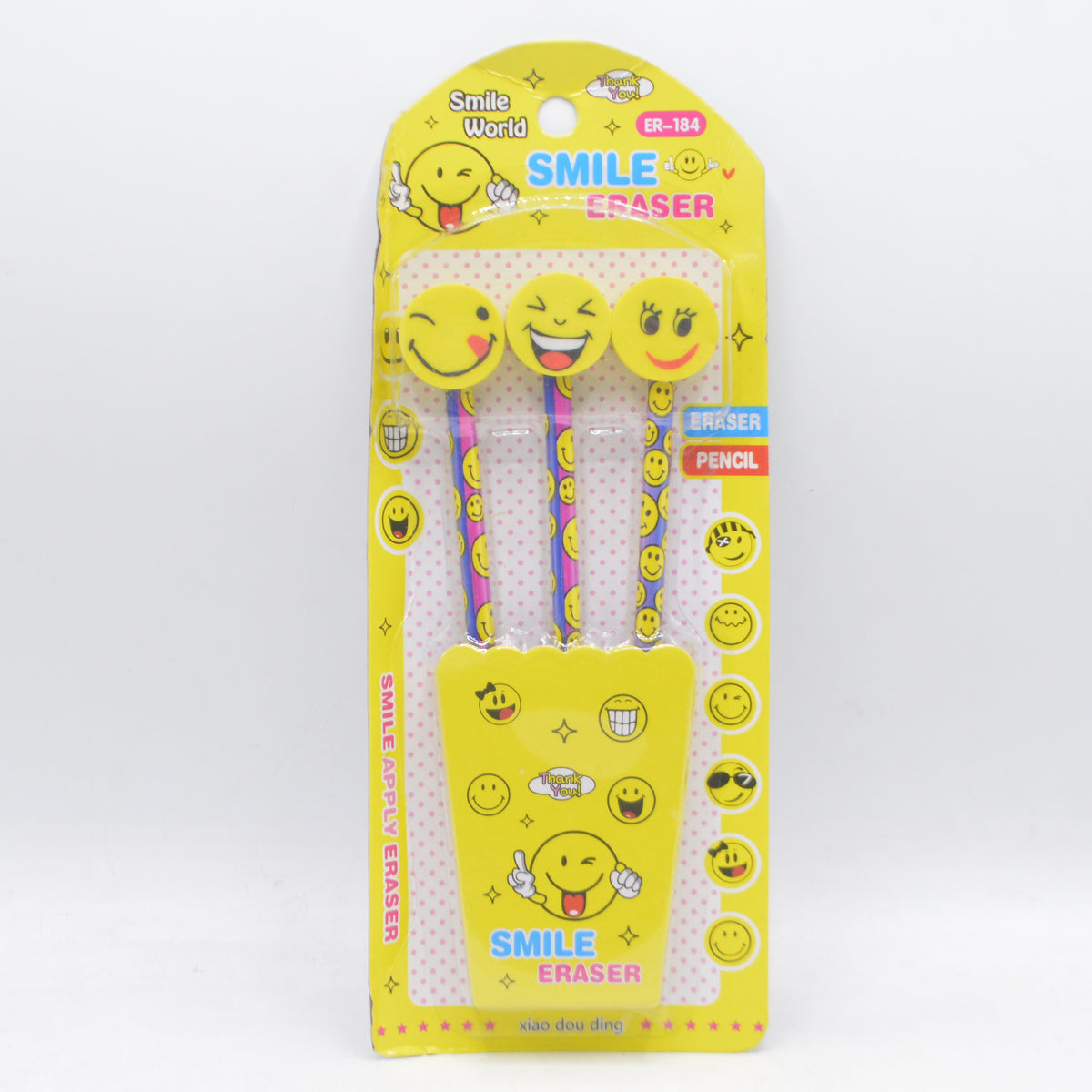 Buy Cute Smile Face Eraser with Pencils Online in Pakistan — Khanaan.pk